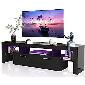 Clikuutory Modern LED 63 inch TV Stand with Large Storage Drawer for 40 50 55 60 65 70 75 Inch TVs, Black Wood TV Console with High Glossy Entertainment Center for Gaming, Living Room, Bedroom