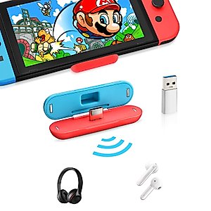 UeeVii Switch Bluetooth Adapter, Bluetooth 5.0 Audio Transmitter Adapter for Nintendo Switch & Switch Lite PS5 PS4 Supports in-Game Voice Chat& Dual Link USB-C APTX Low Latency for Headphones Airpods