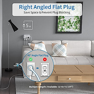 NTONPOWER Power Strip with USB, Flat Plug Power Strip with 4 USB Ports 6 Outlets, 5 Ft White Extension Cord, Overload Protection, Outlet Extender for Travel, Indoor, Home Office, Dorm Room Essentials