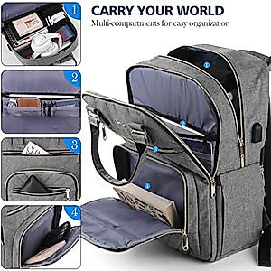 YIORMIOR Backpack for Women, Travel Laptops Backpack with USB Charging Port, Fashion Student College School Computer Bag for Women Fits 15.6 Inch Laptop and Notebook, Grey