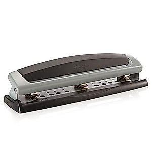 Swingline Desktop Hole Punch, 2- 3 Hole Puncher, Precision Pro, 10 Sheet Punch Capacity, Adjustable, Black/Silver (74037)