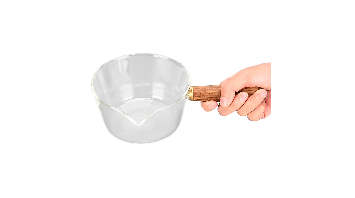 Durable Borosilicate Glass Milk & Noodle Pot w/ Wood Handle
