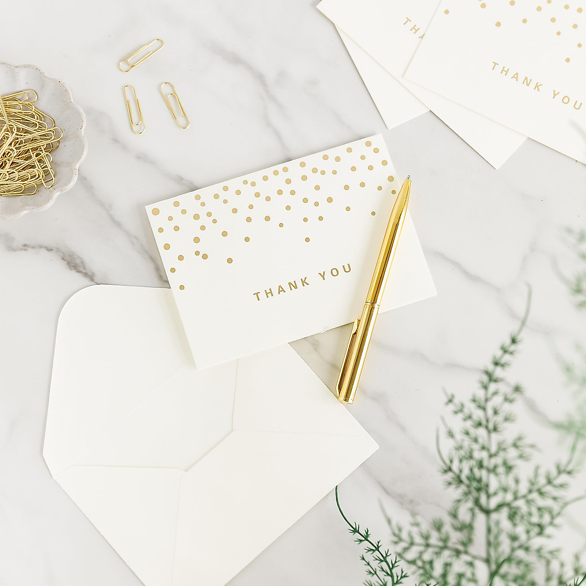 50 PCS Thank You Cards with Gold Foil Dots, 3.5" x 5", Thank You Notes, Ivory Thank You Cards With Envelopes for Wedding, Business, Baby Shower, Small Business, Funeral, Graduation.