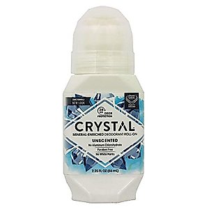 CRYSTAL Mineral Deodorant Roll-On Unscented Body Deodorant With 24-Hour Odor Protection, Aluminum Chloride & Paraben Free, 2.25 FL OZ (Packaging May Vary)
