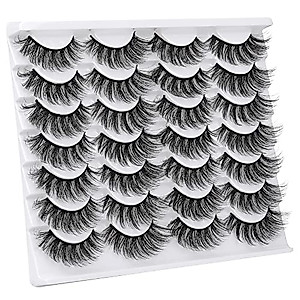 wiwoseo False Eyelashes Natural Wispy Fluffy Cat Eye Lashes 16MM Faux Mink Lashes Crossed Strip Eye Lashes 14 Pairs Pack
