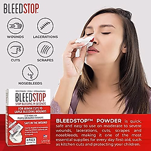 BleedStop™ First Aid Powder for Blood Clotting, Trauma Kit, Blood Thinner Patients, Camping Safety, and Survival Equipment for Moderate to Severe Bleeding Wounds or Nosebleeds - 4 (15g) Pouches
