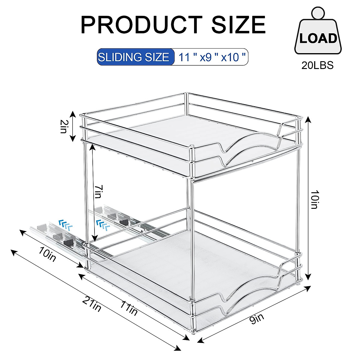 Uoxfill Pull Out Spice Rack Organizer for Cabinet - 2 Tier Sliding Vertical Spice rack, 9 Inch Wide Slide Out Spice Rack Fits 9.3 Inch Wide Cabinet, Chrome