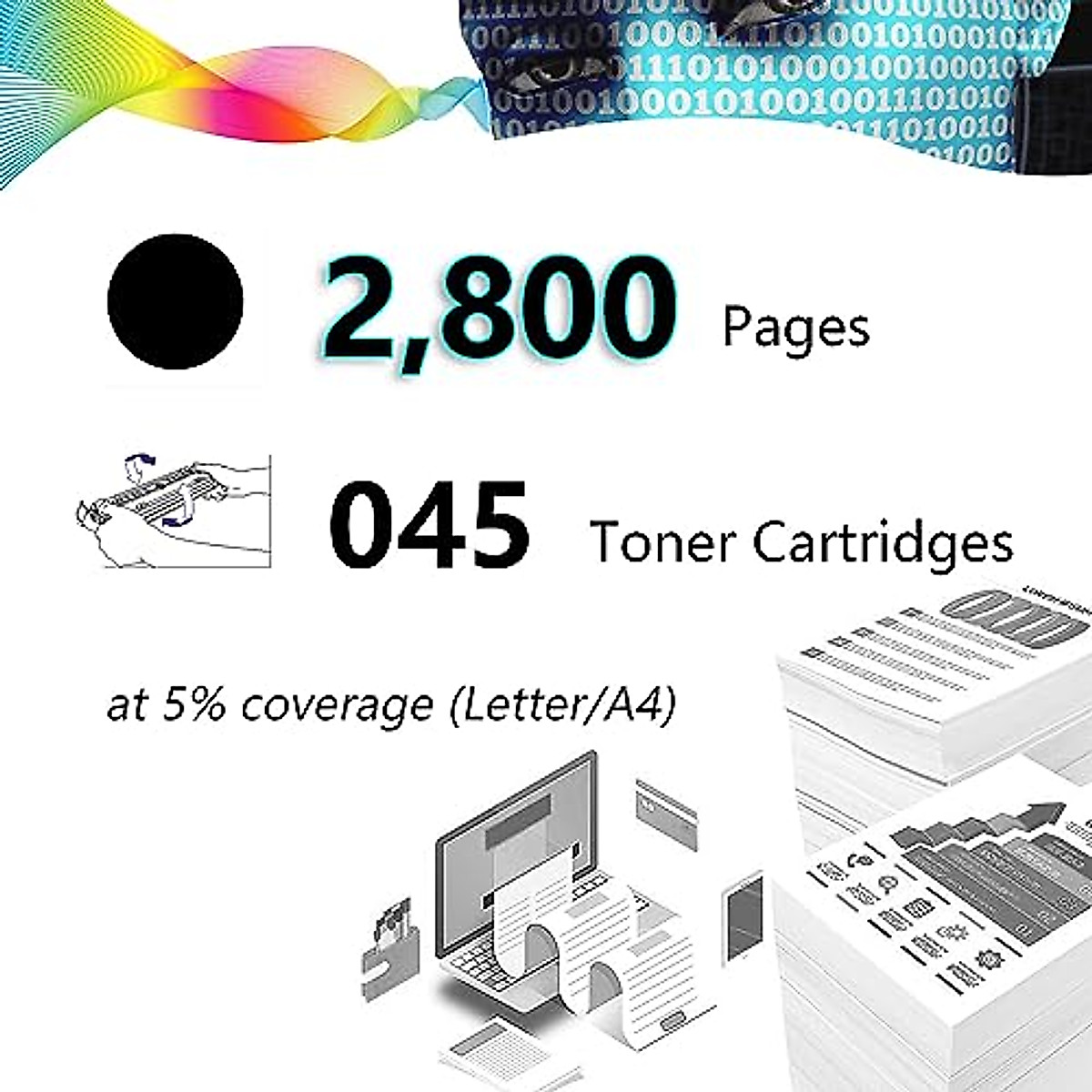 045 Black Toner Cartridge CRG-045 Compatible for Canon Color ImageCLASS MF634Cdw MF632Cdw LBP612Cdw LBP612C LBP612 MF632 MF632C 634C MF634 Black x 1