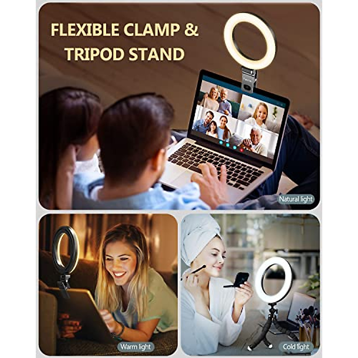 Video Conference Lighting Kits, Pnitri 6.3'' Laptop Ring Light with Clip and Tripod, 10 Brightness Level & 3 Light Modes for Lighting/Video Conferencing/Makeup