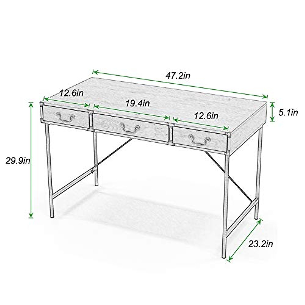 DlandHome Computer Desk with Drawers Mid Century Modern Desk, 47.2 Inch Vanity Desk with 2-Drawers, Office Desk with Drawers Writing Desk Study Table Makeup Tables Dresser Table