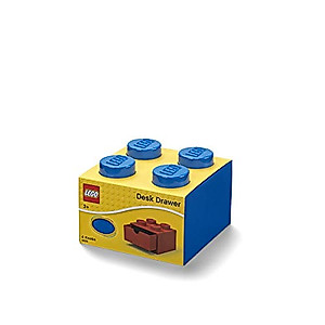 Room Copenhagen LEGO Storage Brick 4 Desk Drawer, 4-Stud Stackable Tabletop Storage Box, 6.2 x 6.2 x 4.4 In, Blue