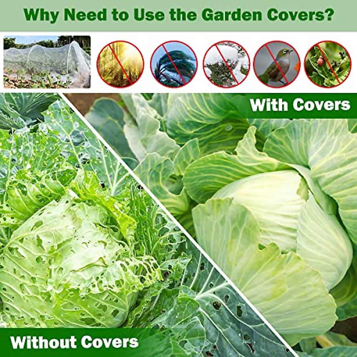 Garden Mesh Netting Kit,8x12 Ft Plant Protection Mesh Netting with 15pcs Greenhouse Garden Hoops,Ultra Fine Mesh Netting Cover for Vegetable Plants,Pest Animals Birds Barrier Garden Netting Kit