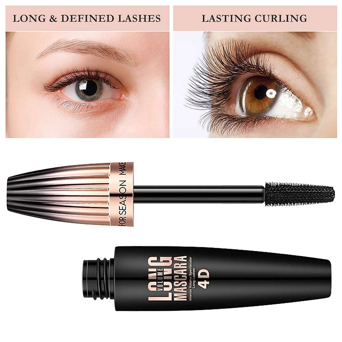 4D Silk Fiber Lash Mascara- Waterproof Mascara Black Volume and Length, Easily to Create Amazing Lashes for Thicker, Long Lasting and Curly Eyelashes