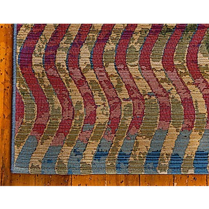 Unique Loom Outdoor Modern Collection Area Rug - Wavy (5' 3" x 8' Rectangle, Multi/ Beige)