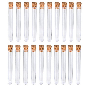 20Pcs Clear Plastic Test Tubes with Cork Stoppers, 15x100mm Sample Storage Tube Plastic Tubes with Lids for Laboratory Jewelry Beads Powder Spice Liquid Candy Storage