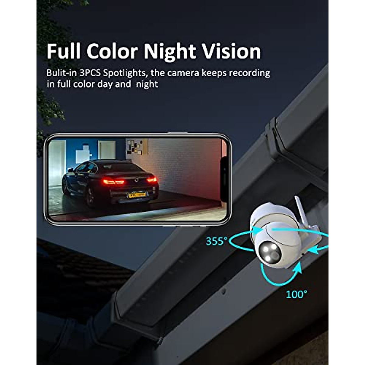 acelerar 2K Security Camera Outdoor - 3MP Color Night Vision Video Surveillance Cameras, Pan & Tilt 360degree View with Motion Detection Wi-Fi Home System, Smart Alerts,Micro SD Card&Cloud Storage
