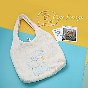 UERRUAM Cute Tote Bags Aesthetic Kawaii Purse Fluffy Tote Bag Faux Fur Bag for Women with Interior Pockets