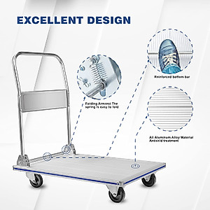 LEADALLWAY Platform Truck 35" Lx21 W Large Size Foldable Push Cart Dolly Aluminum Heavy Duty 800lbs Capacity