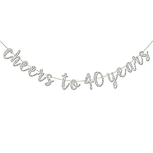 INNORU Glitter Silver Cheers to 40 Years Banner - 40th Birthday Sign Bunting 40th Marriage Anniversary Party Bunting Decoration