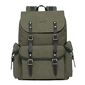 KAUKKO Vintage Casual polyster and Leather Rucksack Backpack(03-CANVAS ARMYGREEN)