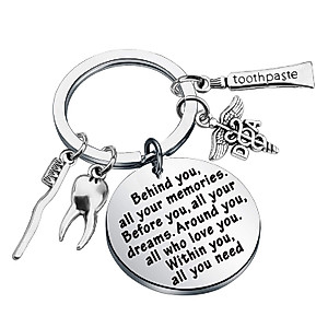 FEELMEM Dental Assistant Keychain Future Dentist Gift DA Graduation Gift Behind You All Memories Before You All Your Dream Inspirational Gift for Her (Assistant Keychain)