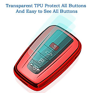 Compatible with Toyota Key Fob Cover with Keychain Soft TPU 360 Degree Protection Key Case for 2018-2022 Camry RAV4 Highlander Avalon C-HR Prius Corolla GT86 Smart Key (Red)