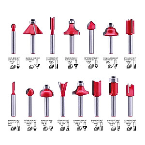 LU&MN Carbide Tipped Router Bits (15 PCS) with 1/4" Shank, Wood Milling Saw Cutter , All Purpose (Woodworking Tools for Home Improvement and DIY)