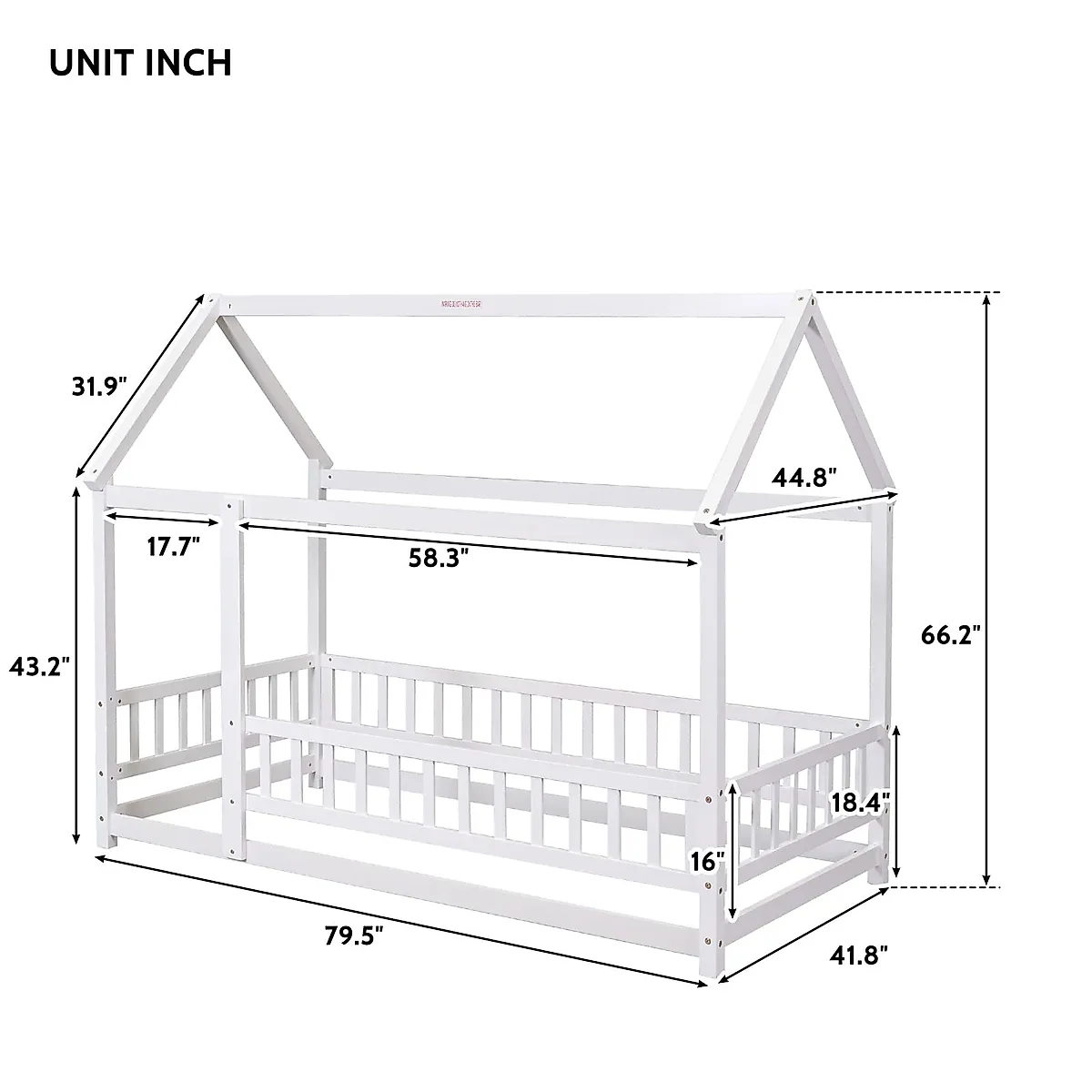 LLS Twin Montessori Bed Frame, Wooden House Bed with Fence and Roof, Floor Bed for Boys Girls Bedroom, Natural