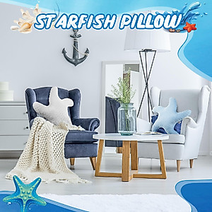 2 Pcs Starfish Pillow Cute Beach Pillow 20'' Star Fish Shaped Throw Pillows Plush Beach Room Decor Decorative Ocean Star Stuffed Toy Animal Plush Cushion for Bedroom Living Room (White,Blue)