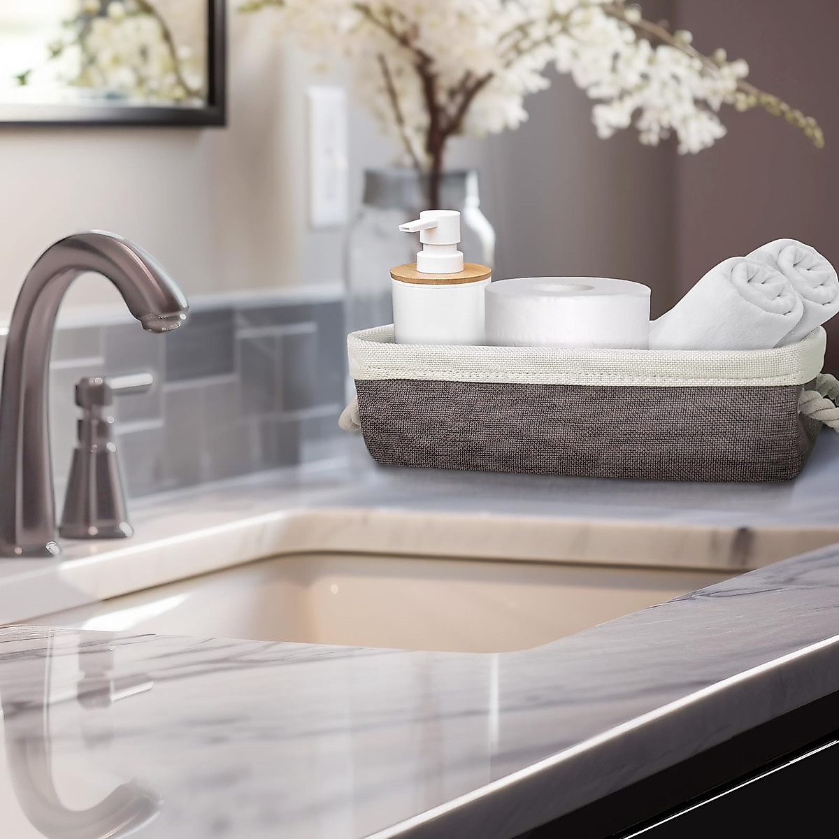 Toilet Paper Storage, 4 Pack Toilet Paper Basket for Bathroom Storage, Small Bathroom Toilet Paper Holder Stand, Toilet Paper Basket for Back of Toilet, Bathroom Countertop Storage 13" L X 6" W