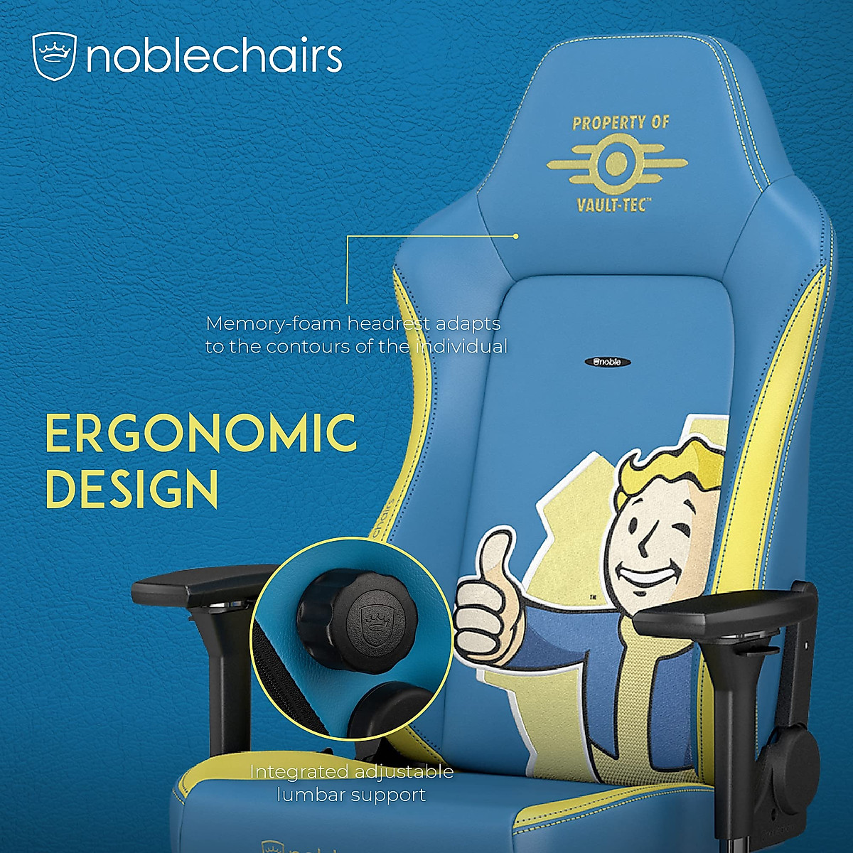 noblechairs Hero Gaming Chair/Office Chair with Lumbar Support, PU Faux Leather, Fallout Vault-Tec Edition