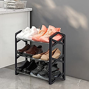 NiHome 3-Tier Shoe Rack Multifunctional Sturdy Steel Organizer Compact Small Size Lightweight 6 Pairs Footwear Freestanding Shelf for Closet Hallway Entryway Living Room Bedroom X Shape Frames (Black)