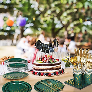 175Pcs Green Plates and Napkins Party Supplies, Green and Gold Party Decorations for Party, Birthday Graduation Party Decorations Serve 25