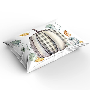 Duvet Cover Set California King Size Harvest Pumpkin Comforter Sets 3 Pieces, Maple Leaf Bedding Set with Zipper Closure and 2 Pillow Cases, Soft Fall Bed Covers Bedroom Thanksgiving Decor Gift