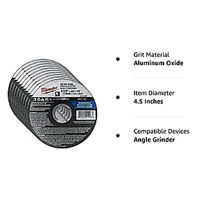 Milwaukee 10 Pack - 4 1 2 Cutting Wheels For Grinders - Aggressive Cutting For Metal & Stainless Steel - 4-1/2" x .045 x 7/8-Inch | Flat Cut Off Wheels