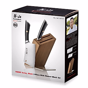 Cangshan ELBERT Series German Steel Forged Cleaver Knife Block Sets, Acacia (3-Piece, Black)