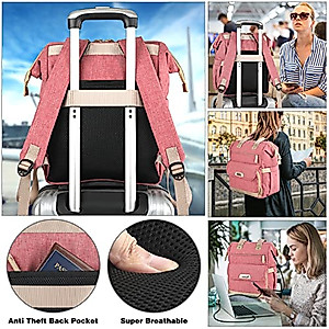 Laptop Backpack for Women,Business Anti Theft Computer Bag Travel Backpack Fits 15.6 Inch Laptop,Water Resistant Wide Open Large Doctor Teacher Nurse Casual Daypacks with USB Charging Port,Pink