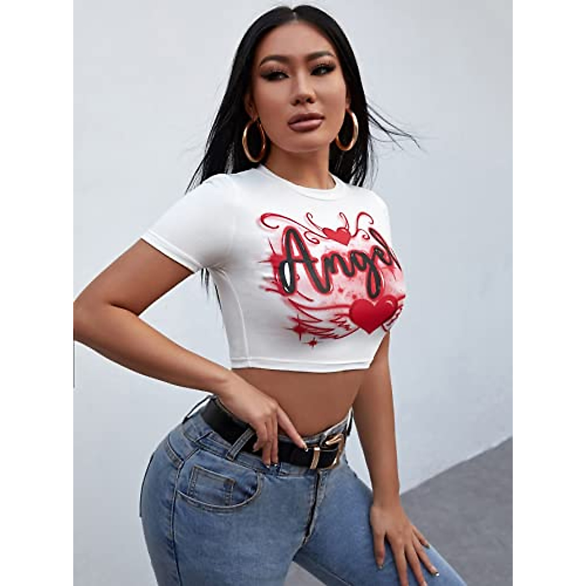 SOLY HUX Women's Graphic Tees Y2k Crop Top Short Sleeve T Shirt Tee Summer Tops White M