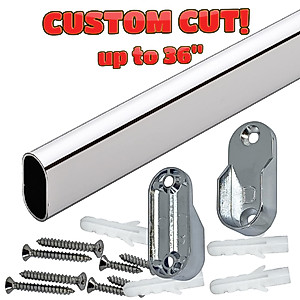 CUSTOM CUT | Oval Closet Rod | Up to 36" | Screw-on Wall Brackets | Polished Chrome