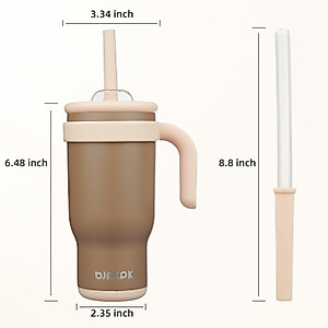 BJPKPK 18 OZ Insulated Travel Tumbler with Handle and Straw, Stainless Steel Water Bottle, Double Wall Vacuum Insulated Mug, for Work, Car, Travel, Coffee