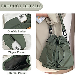 BAKLUCK Nylon Bucket Bags for Women - Spill-proof, Multi-pocket, Large Capacity, Casual, Work, Travel, Green - Tote, Women's Shoulder Bags