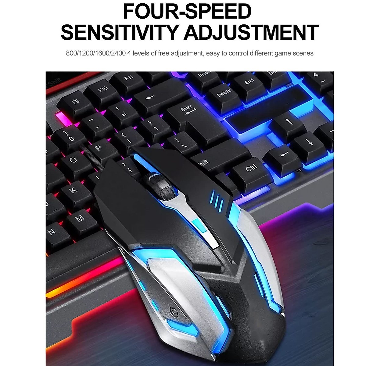 EXHNLE Gaming Keyboard and Mouse Combo, LED Rainbow Backlit Keyboard with 104 Key Computer PC Gaming Keyboard for PC/Laptop