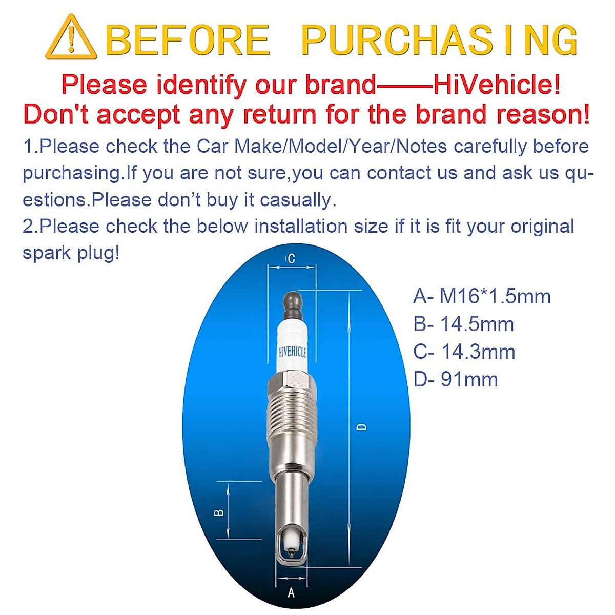 HiVehicle V7401 Platinum Spark Plugs - Replacement of SP515 HT15 PZH14F Pack of 8, For Ford F-150 F-250 F-350 Explorer Mustang