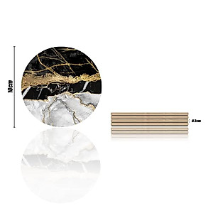 4Pcs Absorbent Drink Coasters Black Gold Grey Marble Pattern Round Coaster with Cork Backing Non-Slip for Home Office 4in