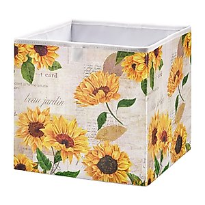 DOMIKING Sunflowers Storage Baskets for Shelves Foldable Collapsible Storage Box Bins with Cubes Toys Closet Organizers for Pantry Clothes Storage Toys, Books, Home, Office,16 x 11inch