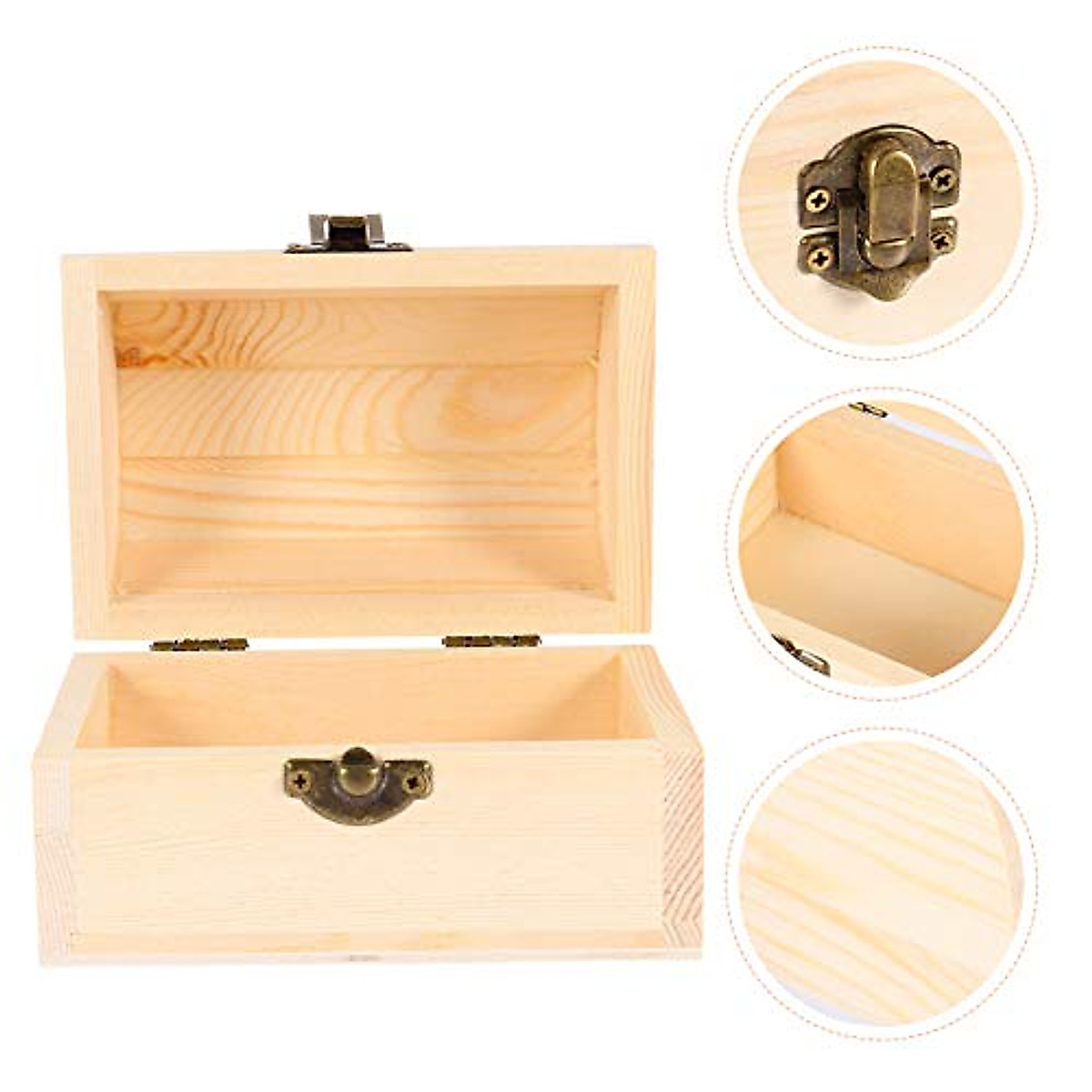 DOITOOL Wood Craft Box Unpainted Small Jewelry Box Mini Chest Treasure Case Organizer Sundries Gift Box for DIY Crafts(Medium)