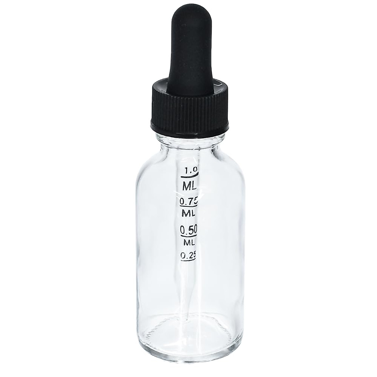 (Pack of 108) 1 oz. Clear Boston Round with Black Graduated Glass Dropper