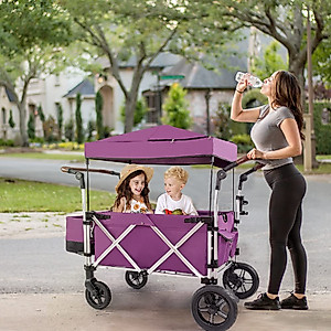 Unichart Push Wagon Stroller 2 Passenger Flodable Baby Stroller with Adjustable Handle Bars, Rain Cover, Carrying Bags & Basket, Double Seats with 5-Point Harness(Large, Purple)