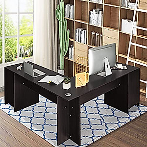 Tangkula 66" × 66" L-Shaped Desk, Corner Computer Desk with Drawers Keyboard Tray and Storage Cabinet, Home Office Desk, Sturdy and Space-Saving Computer Workstation