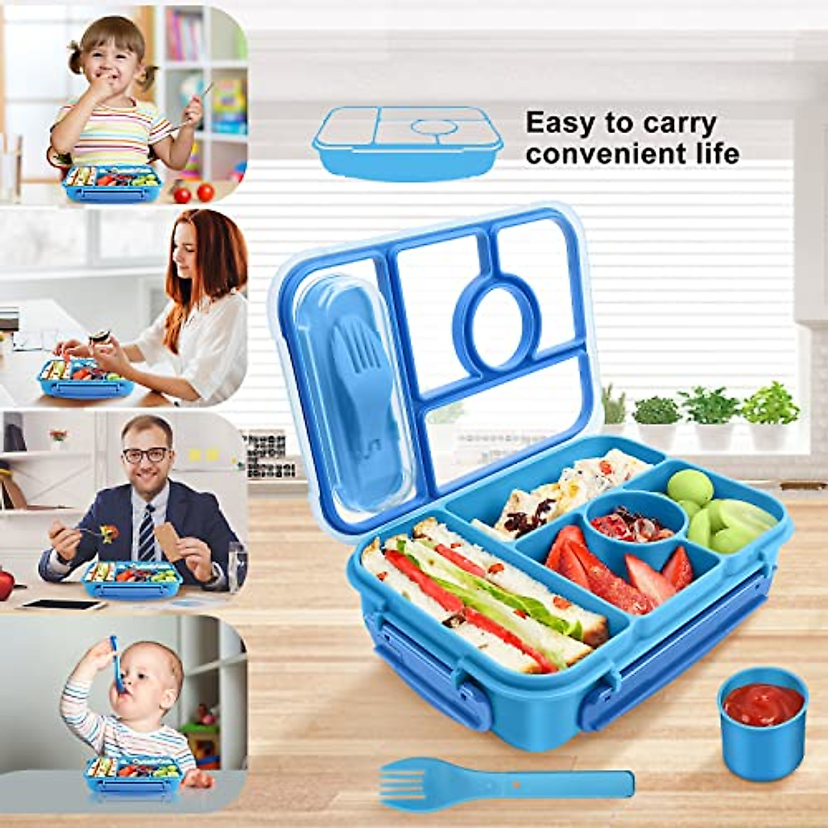 Dagugu Lunch Box Kids,Bento Box Adult Lunch Box,Lunch Box Containers for Adults/Kids/Toddler,5 Compartments Bento Lunch Box with Leakproof Sauce Vontainers,Microwave/Dishwasher/BPA Free(Blue)